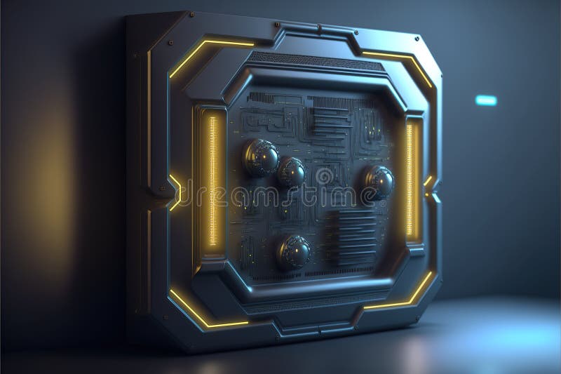 Futuristic Control Panel with Illuminated Buttons in a Dark Room Stock ...