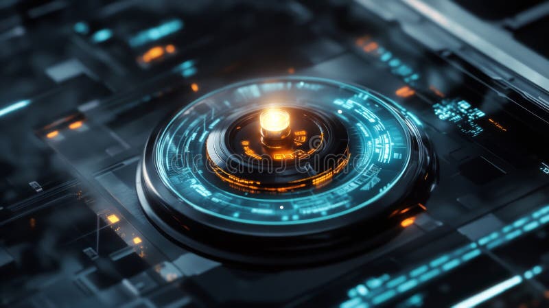 Futuristic Control Panel with Illuminated Circular Interface Stock ...