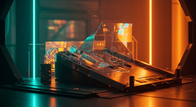 Futuristic Control Panel with Illuminated Holographic Displays in a ...