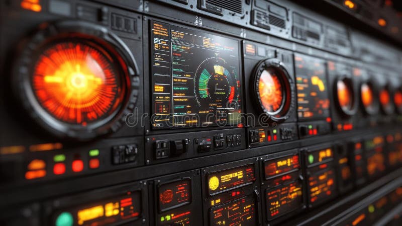 Retro Futuristic Control Room Stock Photo - Image of lighting, network ...