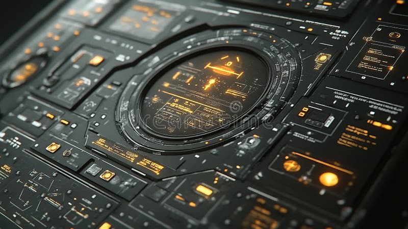 Futuristic Control Panel Interface Glowing Dark Background Stock ...