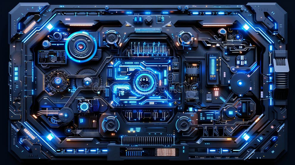 Futuristic Control Panel Interface: Hi-Tech UI Design, Cyberpunk ...