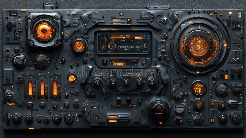Futuristic Control Panel with Intricate Details and Glowing Orange ...