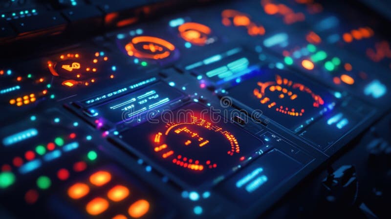 Futuristic Control Panel Monitoring Cyber Security Status with Colorful ...