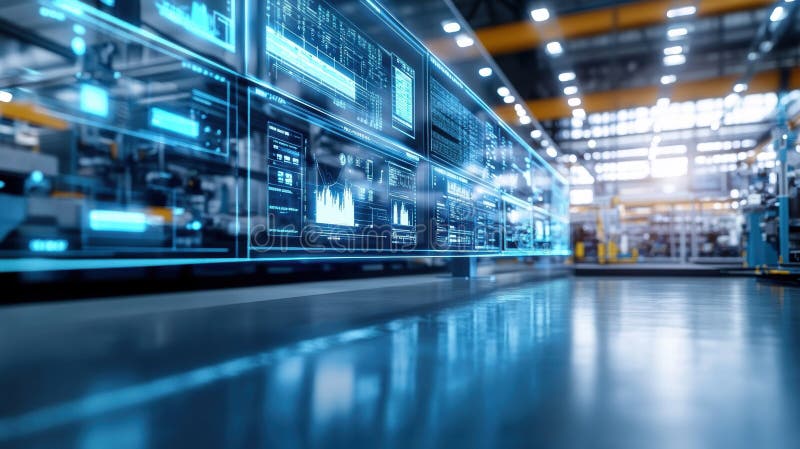 Futuristic Control Panel Monitoring Production Process in Smart Factory ...