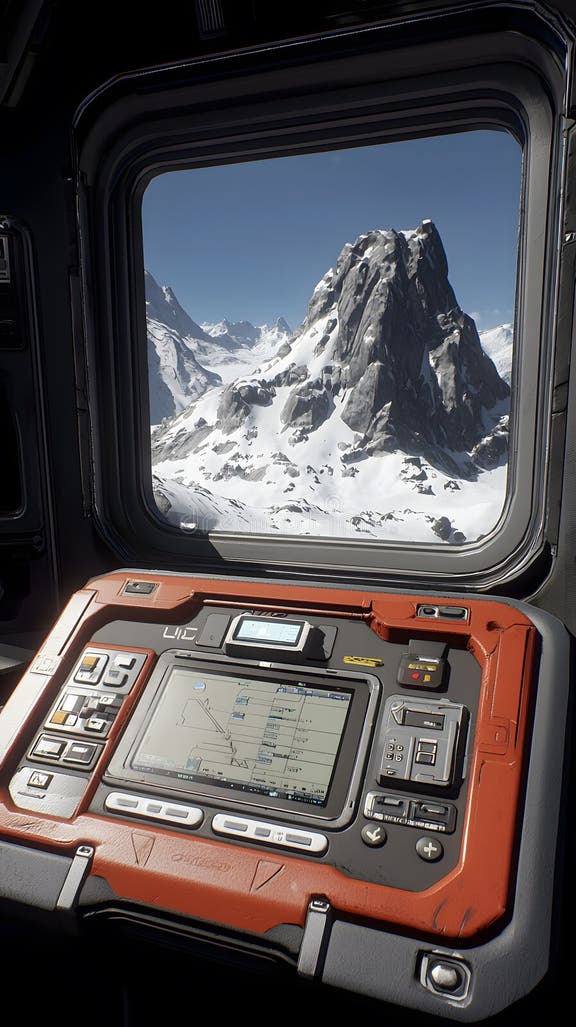 Futuristic Control Panel with Mountain View Stock Photo - Image of ...