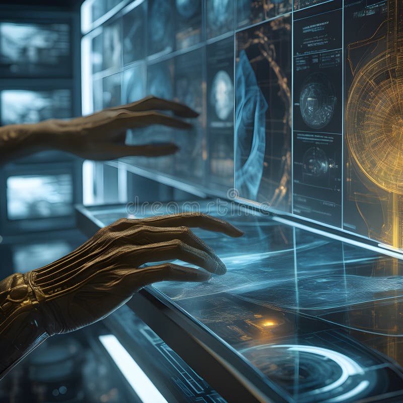 Futuristic Control Panel with Multiple Screens and Holographic Displays ...