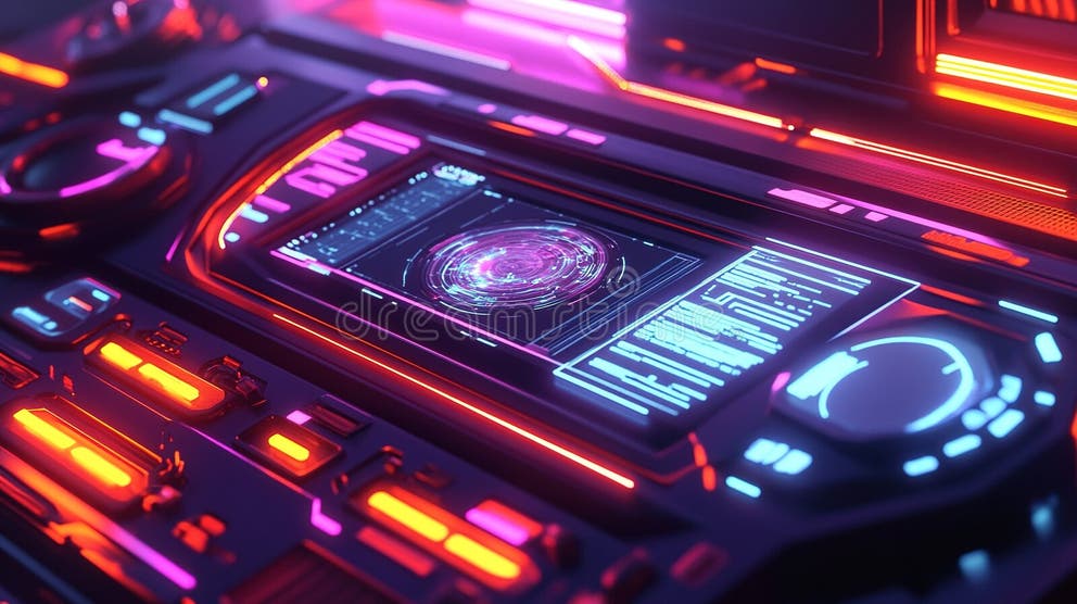 Futuristic Control Panel with Neon Lights and Data Display in a Sci-fi ...