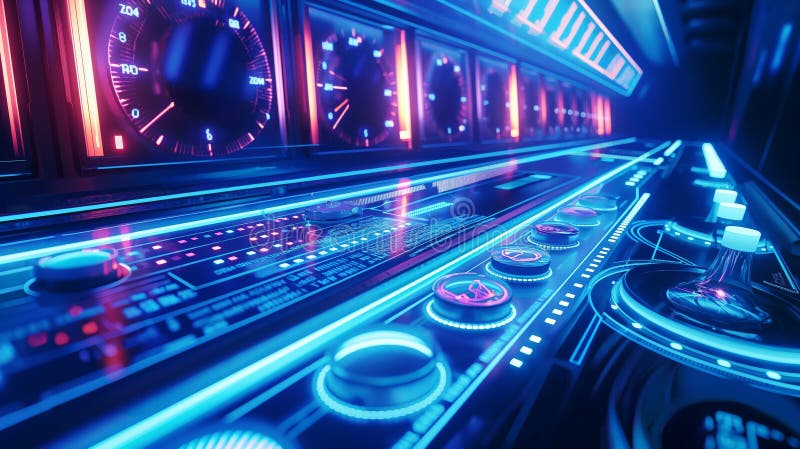 Futuristic Control Panel with Neon Lights Stock Photo - Image of ...