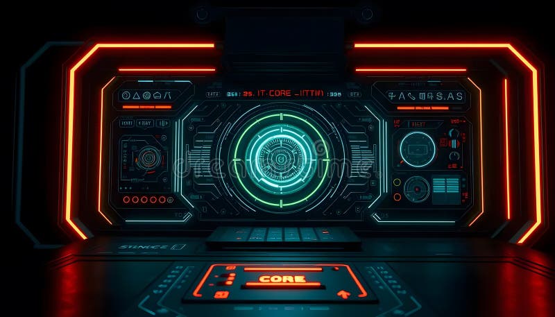 Futuristic Control Panel: Neon-lit Interface with a Cyberpunk Aesthetic ...