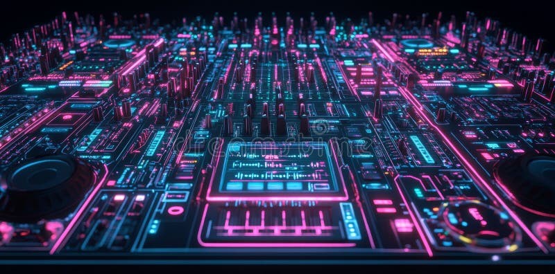 The Futuristic Control Panel, Resplendent in Vibrant Neon Illumination ...