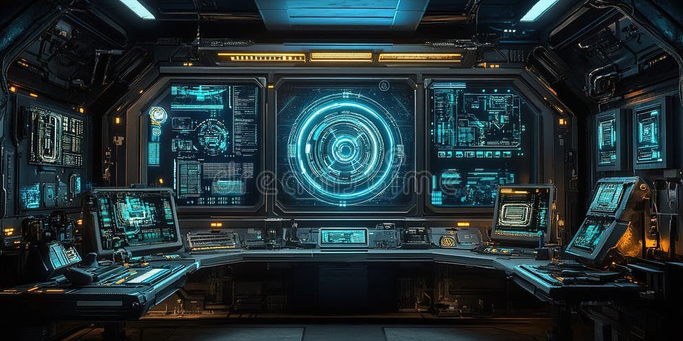 Futuristic Control Room with Advanced Technology and Intricate Data ...