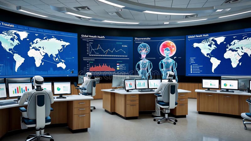Futuristic Control Room with Artificial Intelligence Interfaces Stock ...