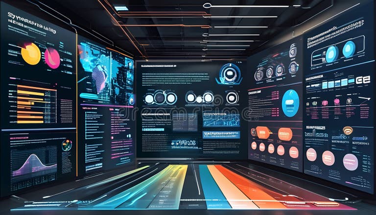 Futuristic Control Room Data Visualizations Graphs Multiple Screens Stock Photos - Free ...