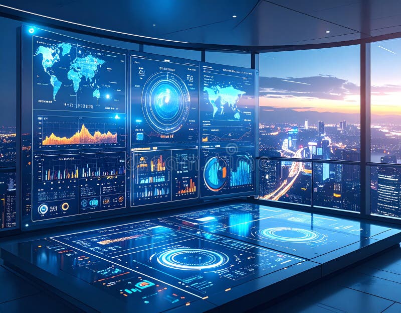 Futuristic Control Room with Data Visualization Stock Image - Image of ...