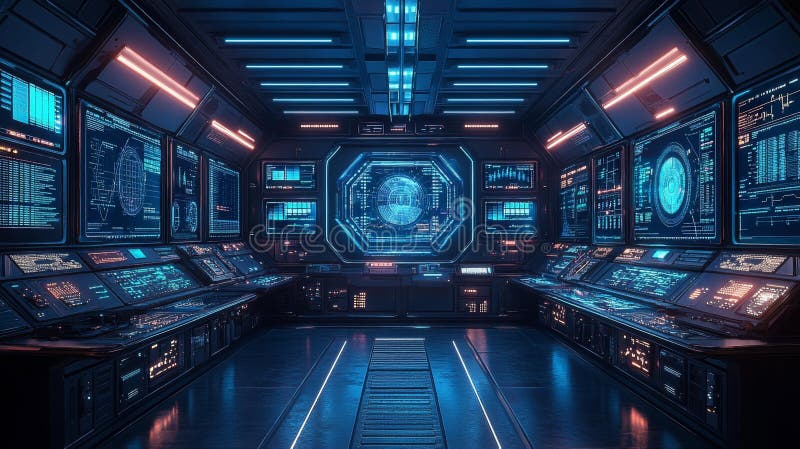 Futuristic Control Room with Digital Screens and Data Generative AI ...