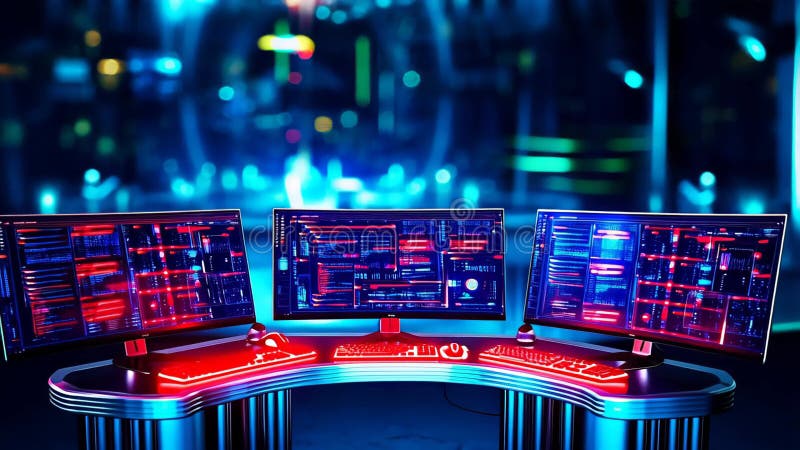 A Futuristic Control Room Equipped with Hightech Monitors and Displays ...