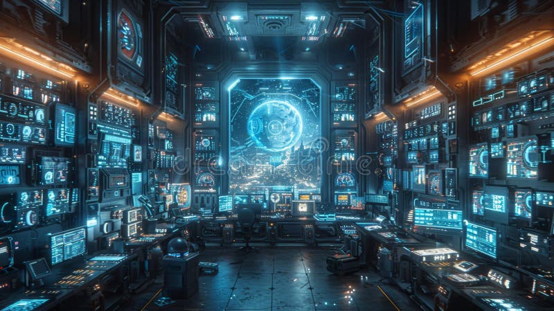 Futuristic Control Room Filled with Advanced Technology, Generative AI ...