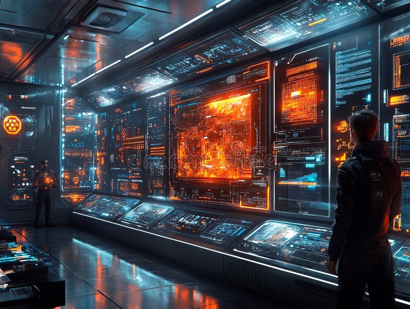 A Futuristic Control Room Filled with Glowing Screens and Advanced ...