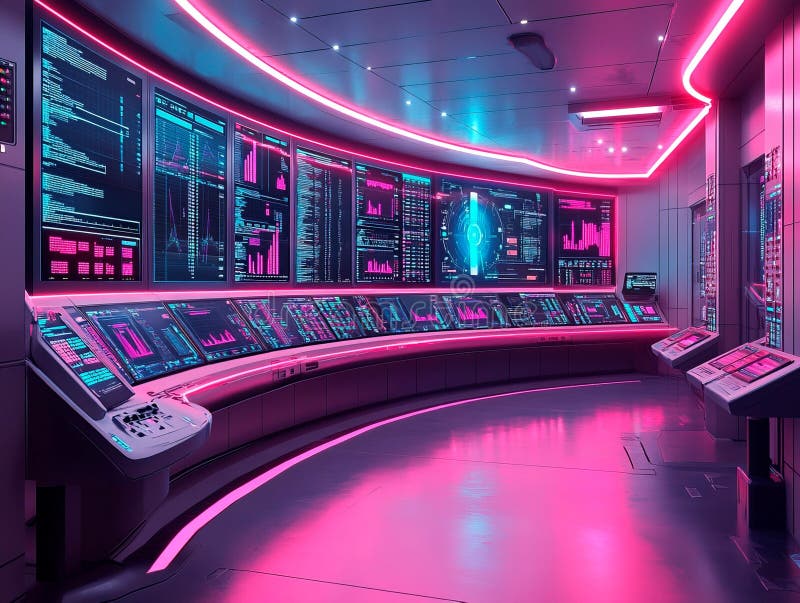 A Futuristic Control Room, Filled with High-tech Consoles and ...