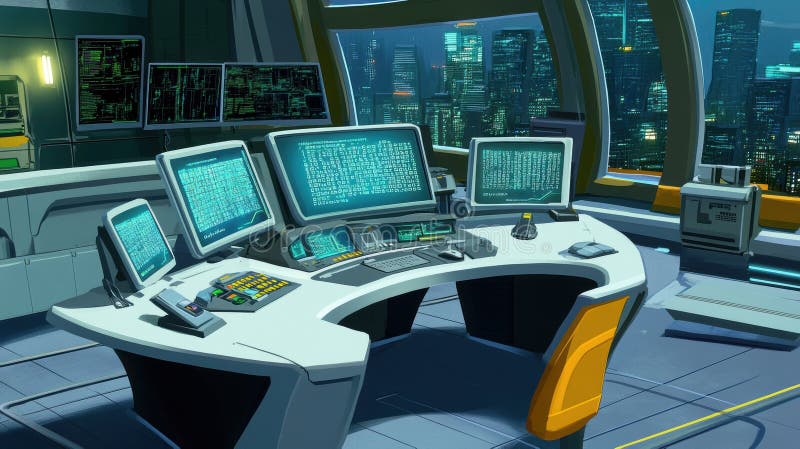 Futuristic Control Room stock illustration. Illustration of control ...