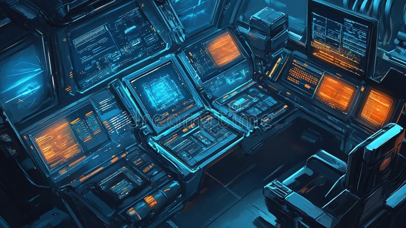Futuristic Control Room with Glowing Interfaces and Displays in a High ...