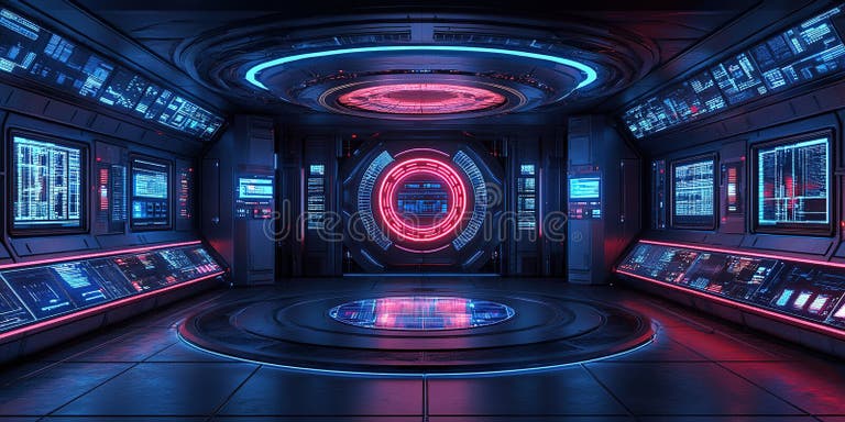 Futuristic Control Room with Glowing Interfaces and Vibrant Lighting at ...