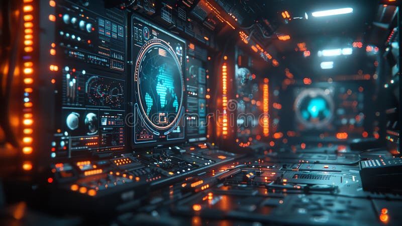 Futuristic Control Room with Glowing Screens, Advanced Technology, and ...
