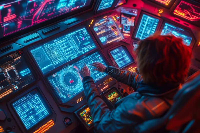 Futuristic Control Room with Glowing Screens and Dynamic Displays. a ...