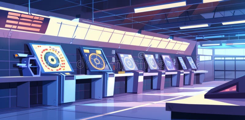 Futuristic Control Room with High-tech Digital Panels and Vibrant Color ...