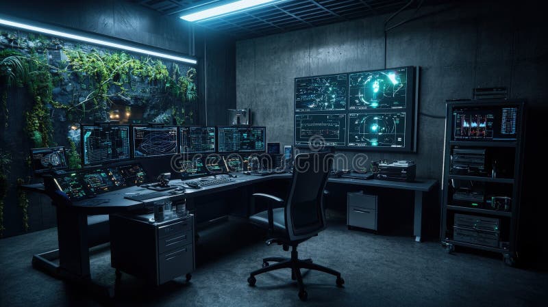 Futuristic Control Room High-tech Facility Digital Workspace Urban ...