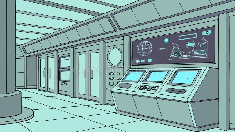 Futuristic Control Room, High Tech Interior, Sci,fi Scene Vector Design ...