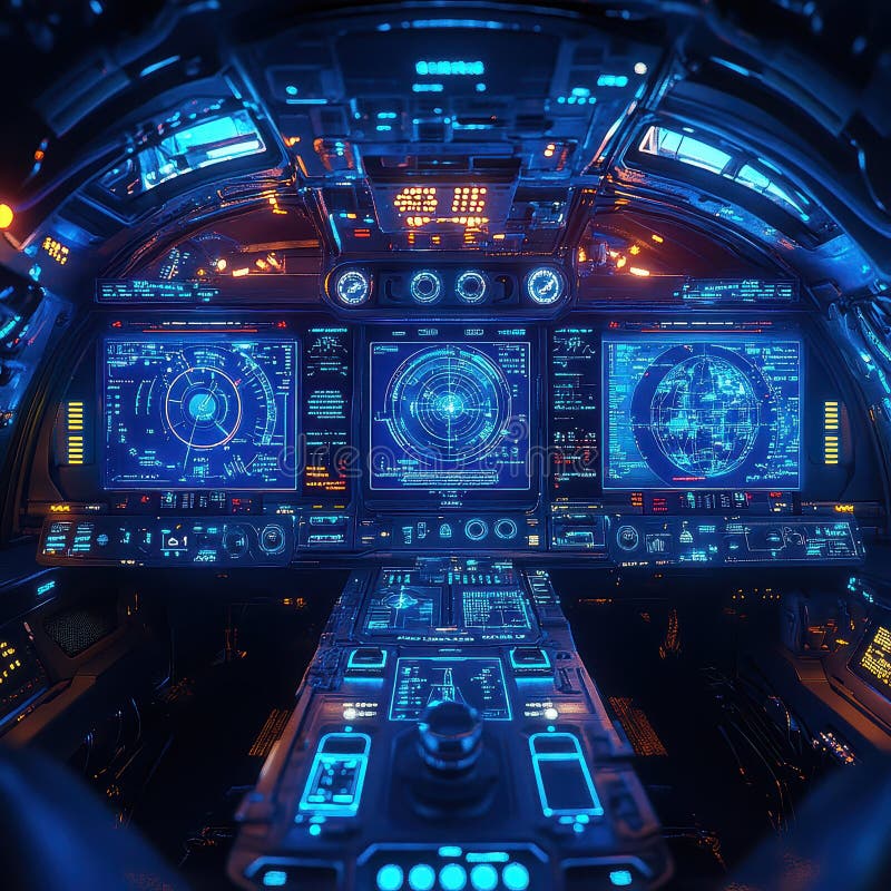 Futuristic Control Room with High-Tech Screens and Controls Stock ...