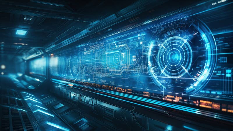 Futuristic Control Room with Holographic Displays Stock Image - Image ...