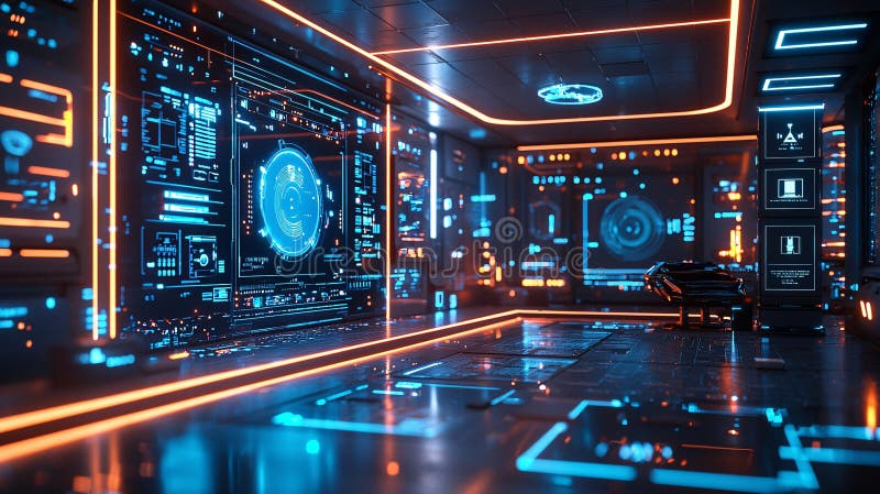 Future Technology Control Room Stock Illustration - Illustration of ...