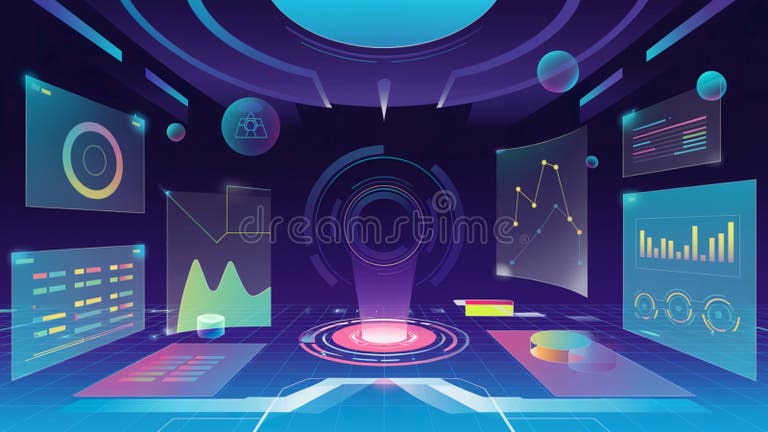 Futuristic Control Room Interface with Data Visualization and Virtual ...