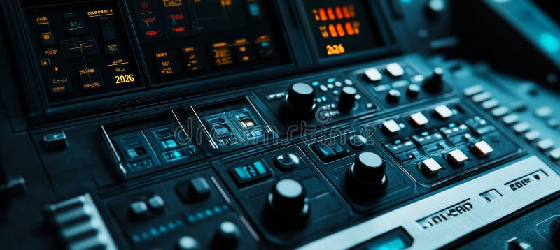 Futuristic Control Room Interior. Intricately Lit Control Panel ...