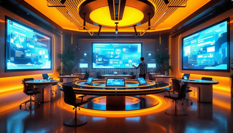 Futuristic Tech Control Room: a Modern Command Center with Interactive Screens and Cutting-Edge ...