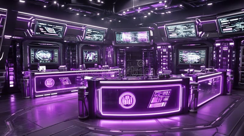 Futuristic Control Room Monitors Purple Lighting Stock Photos - Free ...