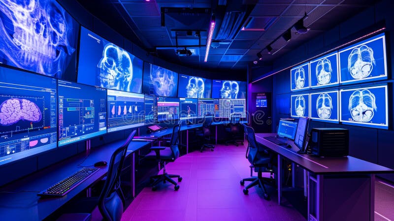 A Futuristic Control Room with Multiple Monitors Displaying Medical ...