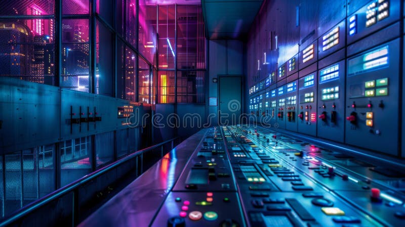 Futuristic Control Room at Night Stock Image - Image of technology ...