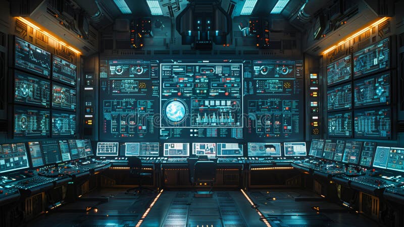 Futuristic Control Room for Reusable Rocket Launch Stock Photo - Image ...
