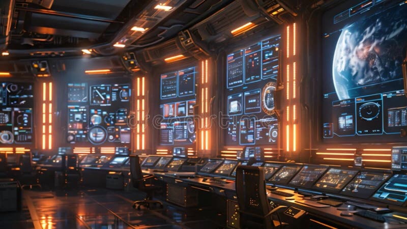 A Futuristic Control Room Featuring an Advanced Technology Interface ...