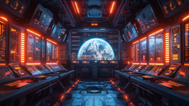 Futuristic Control Room of a Reusable Rocket Launch Stock Image - Image ...