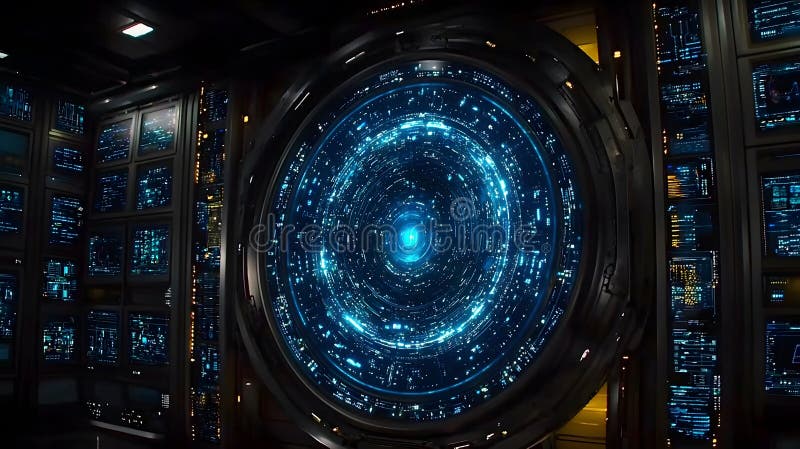 Futuristic Control Room Sci Fi Portal Data Screens Stock Illustration ...