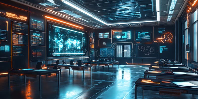 Futuristic Control Room SciFi Interior Design Background Wallpaper ...
