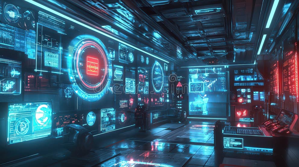 Futuristic Control Room Simulation High-tech Environment Digital ...