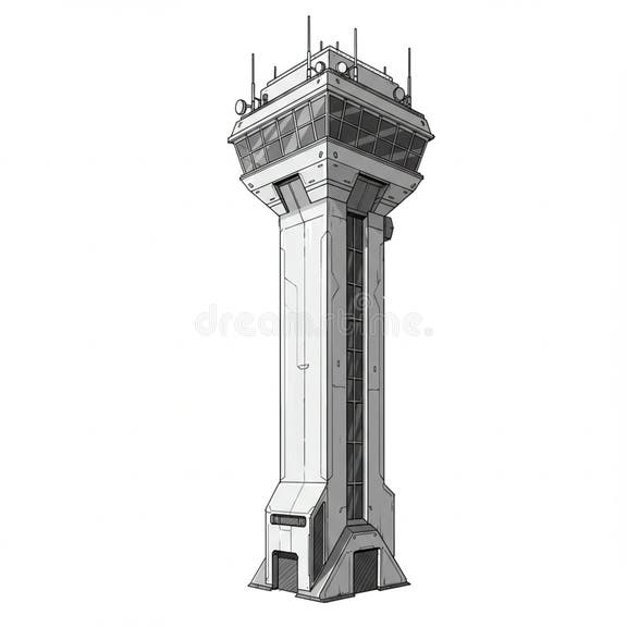 Futuristic Control Tower Illustration with a Sleek, Angular Design. the ...