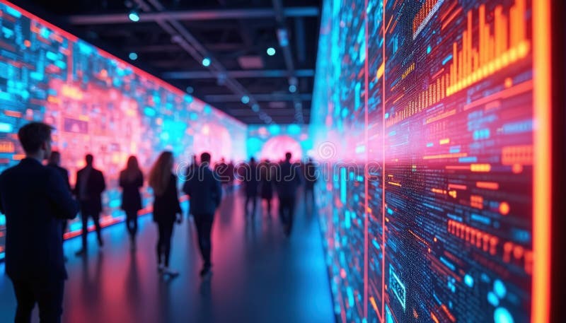 Futuristic Convention Hall with Interactive Display Screens Tech ...