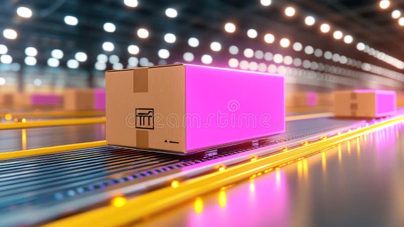 Futuristic Conveyor Belt with Neon Priority Package in Vibrant ...
